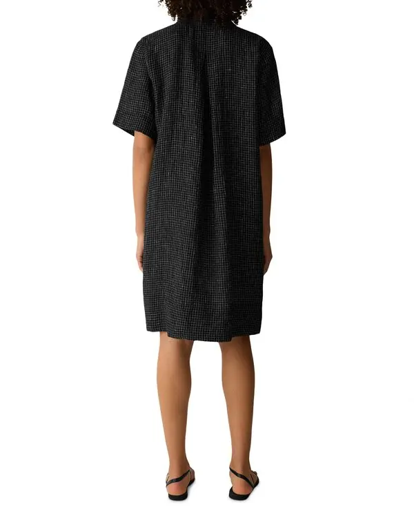 Eileen Fisher Puckered Linen Grid Classic Collar Dress