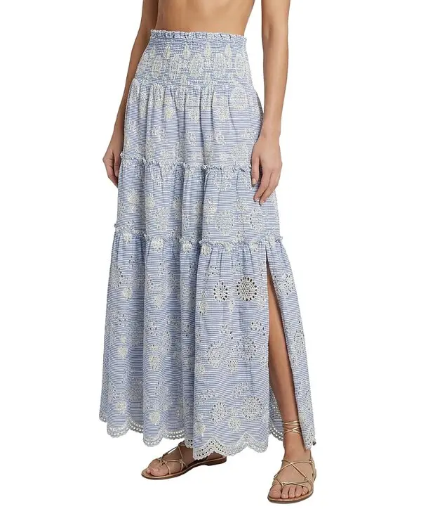 CHANGE OF SCENERY Charlie Pinstripe Eyelet Maxi Skirt - Sky/natural