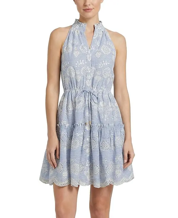 CHANGE OF SCENERY Sleeveless Eyelet Shirt Dress - Sky/natural