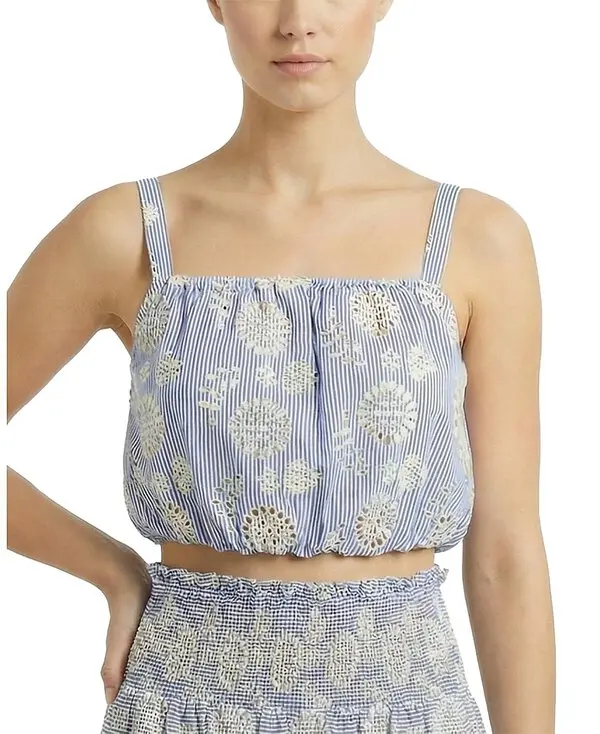CHANGE OF SCENERY Dani Eyelet Bubble Crop Top - Sky/natural