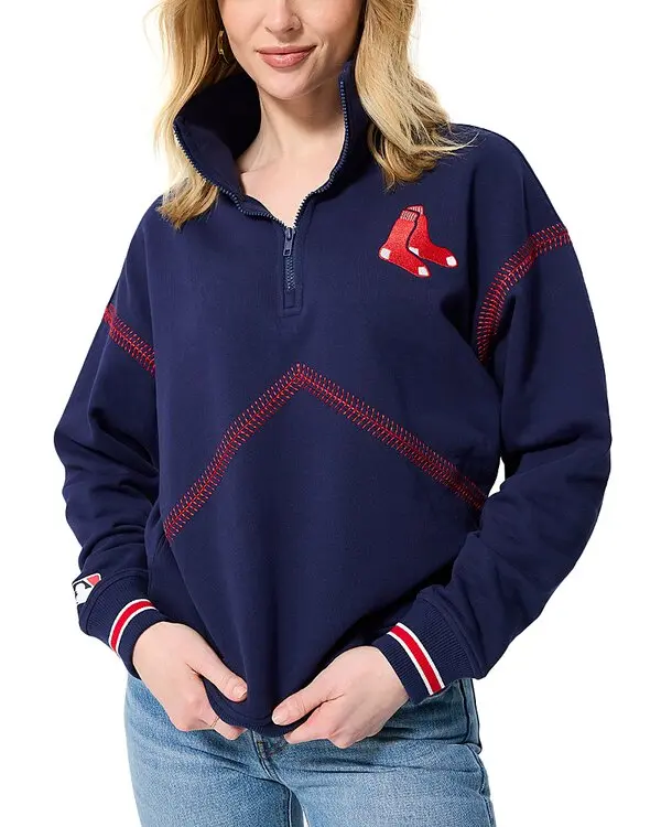 Terez Baseball Stitch Quarter Zip Sweatshirt - Boston Red Sox Navy