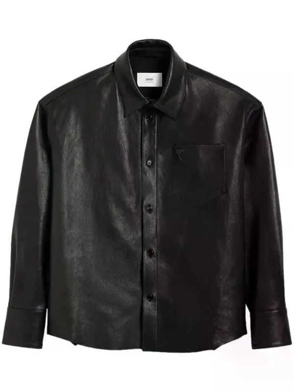 AMI Paris De Coeur Leather Shirt Jacket
