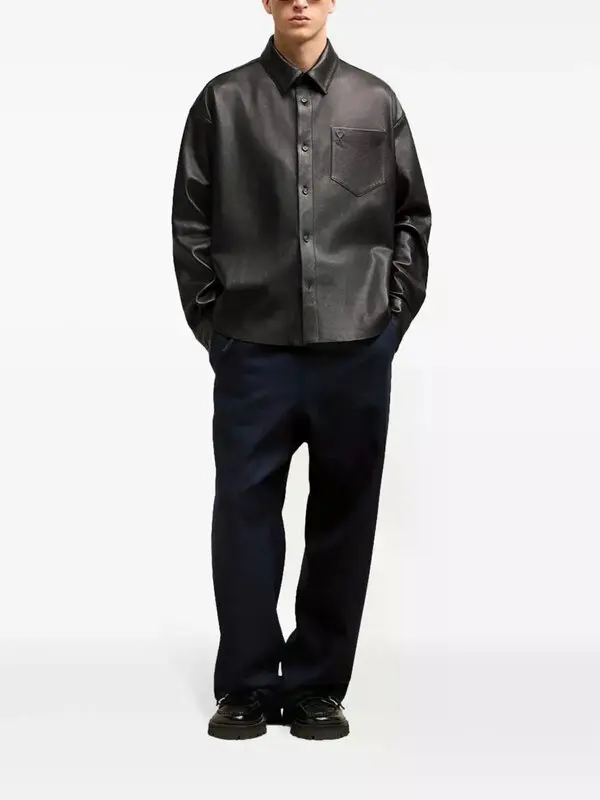 AMI Paris De Coeur Leather Shirt Jacket