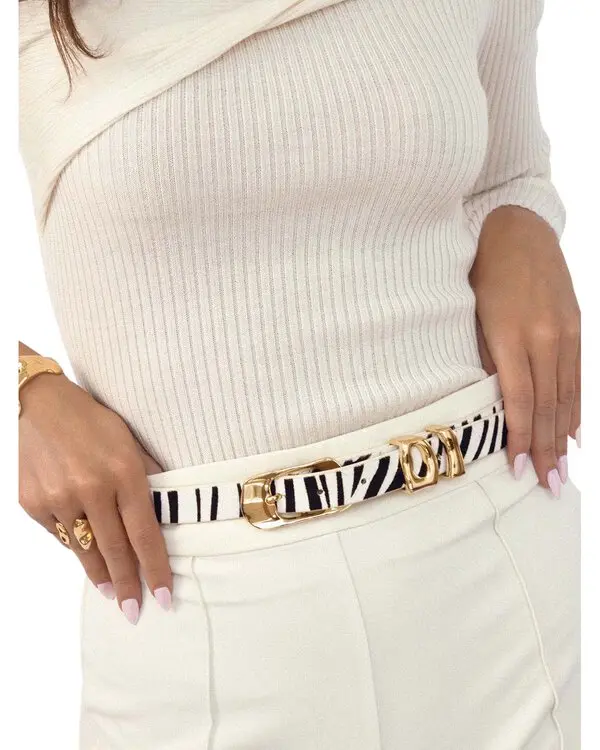 Ettika Molten Metal Buckle Leather Belt - Zebra