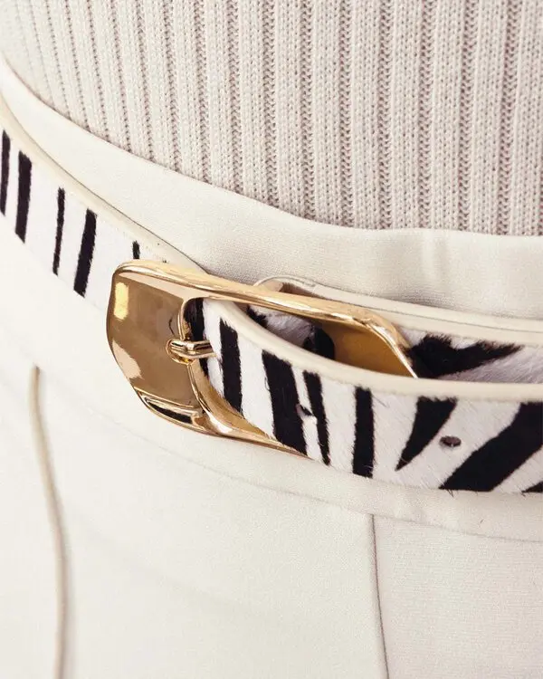 Ettika Molten Metal Buckle Leather Belt - Zebra
