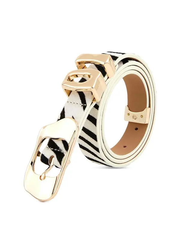 Ettika Molten Metal Buckle Leather Belt - Zebra