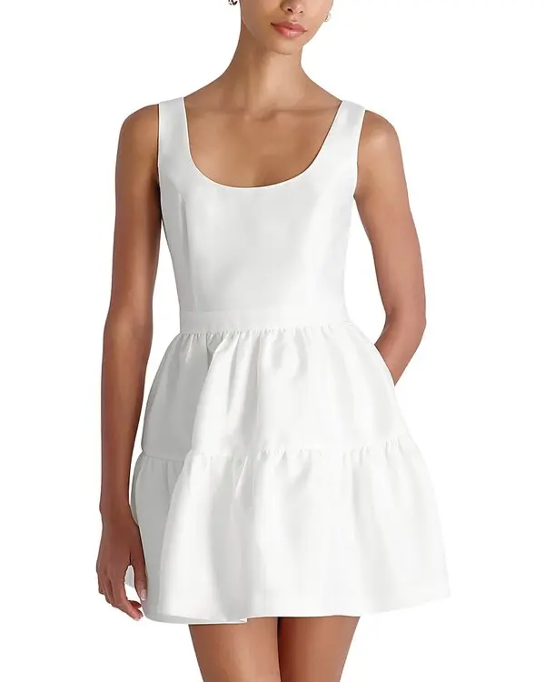 French Connection Structured Taffeta Tiered Flare Mini Dress - Summer White