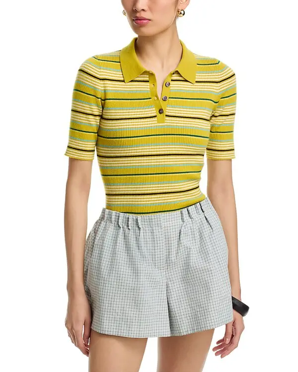 ZANKOV Short Sleeve Striped Polo Sweater - Preserved Lemon