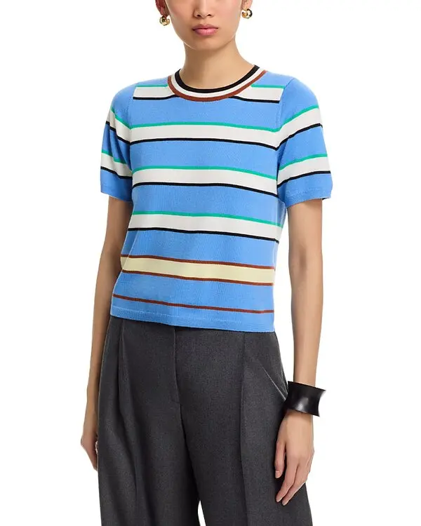 ZANKOV Striped Short Sleeve Sweater - Hyacinth