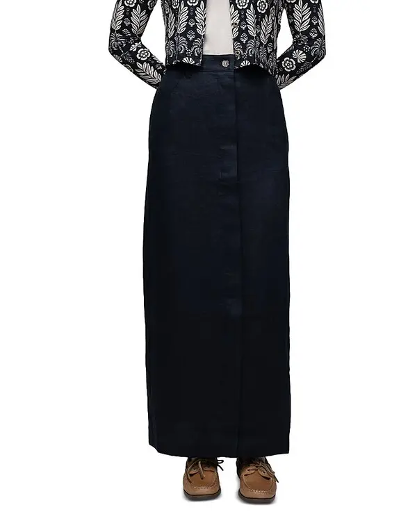 POINT Linen Sheath Skirt - Navy