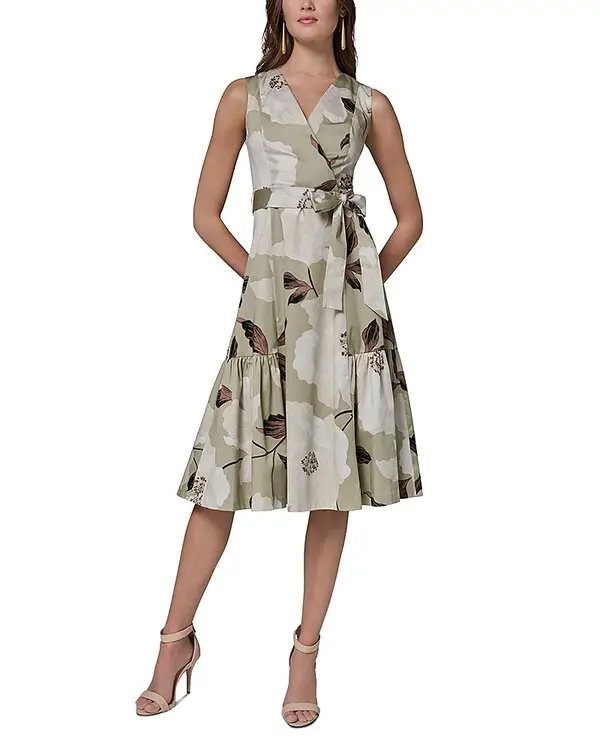 Donna Karan New York Faux Wrap Tiered Dress - Agave Multi