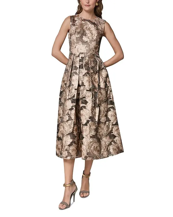 Donna Karan New York Pleated Metallic Jacquard Dress - Snow Petal