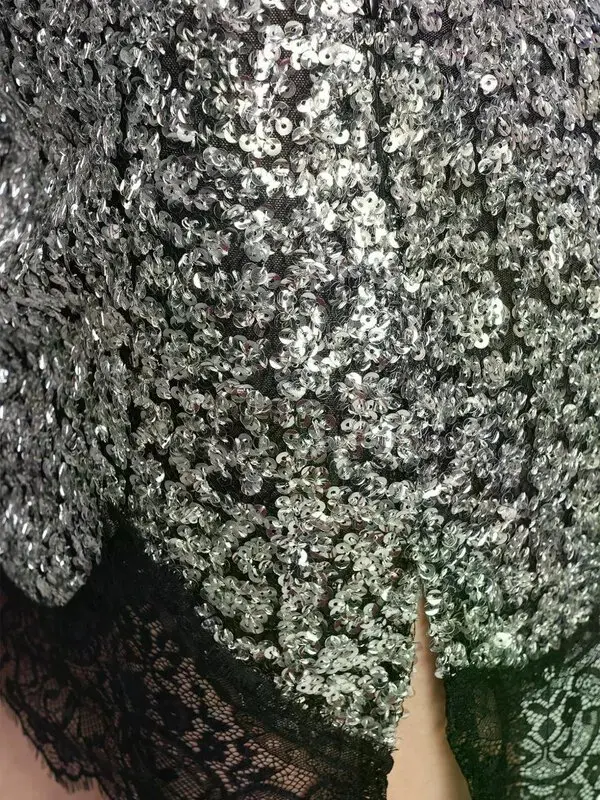 SIEDRES Sequin-embellished Lace-trim Skirt