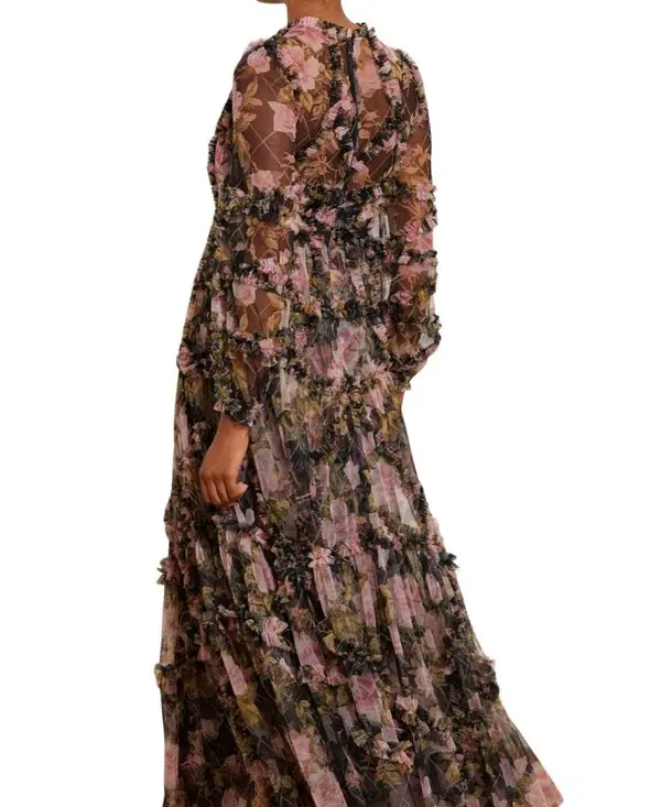 NEEDLE & THREAD English Rose Diamond Ruffle Gown