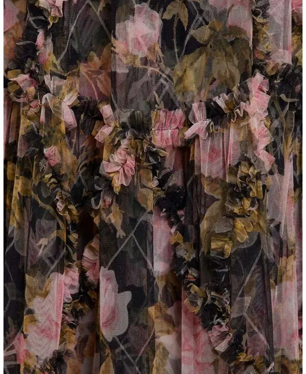 NEEDLE & THREAD English Rose Diamond Ruffle Gown