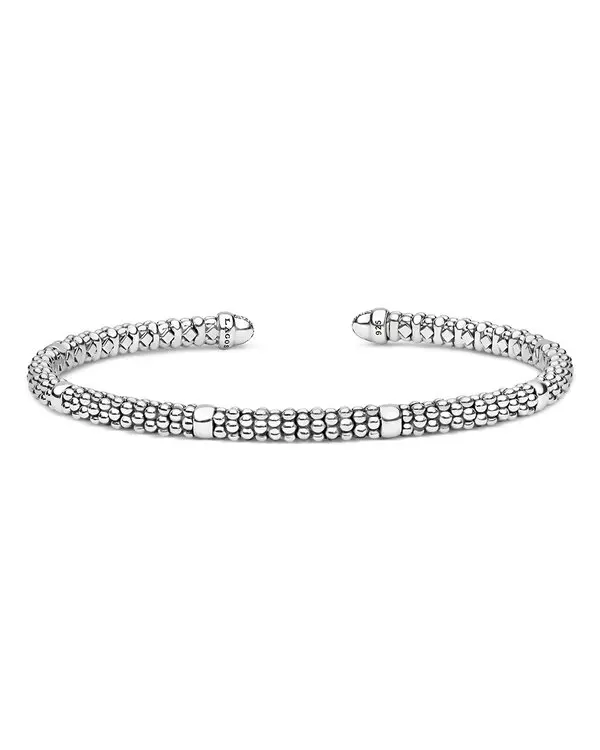 Lagos Sterling Signature Caviar Diamond Bead Cuff Bracelet