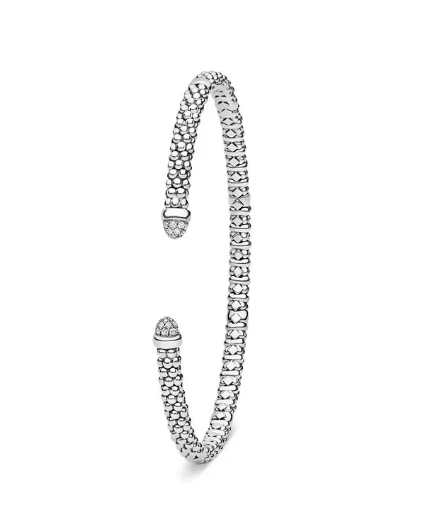 Lagos Sterling Signature Caviar Diamond Bead Cuff Bracelet