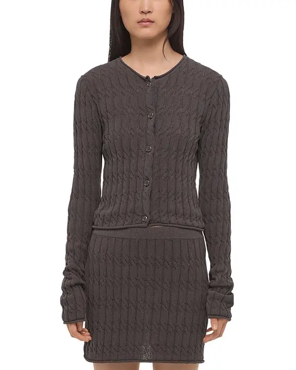 Helmut Lang Cable Crop Cardigan - Gravel