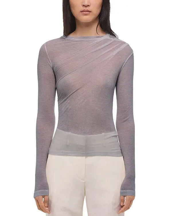 Helmut Lang Sheer Twist Long Sleeve Top - Dark Grey