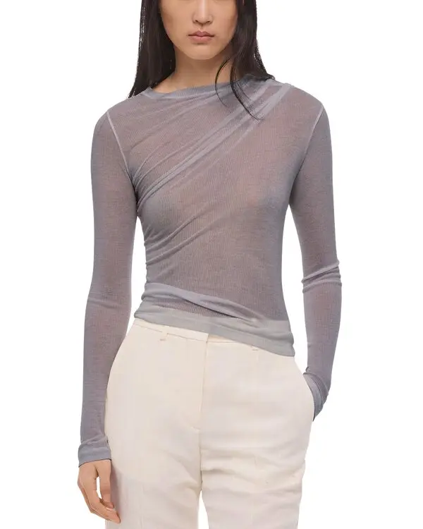 Helmut Lang Sheer Twist Long Sleeve Top - Dark Grey