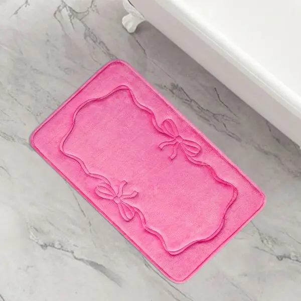 Juicy Couture Quilted Memory Foam Bath Mat - Ribbon Border Hot Pink