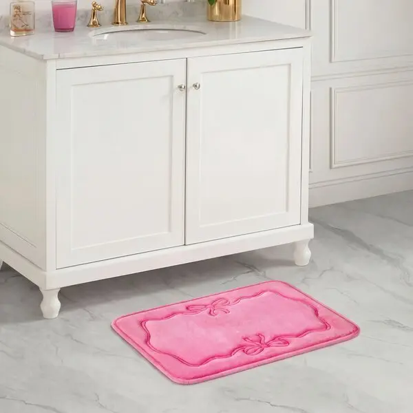 Juicy Couture Quilted Memory Foam Bath Mat - Ribbon Border Hot Pink