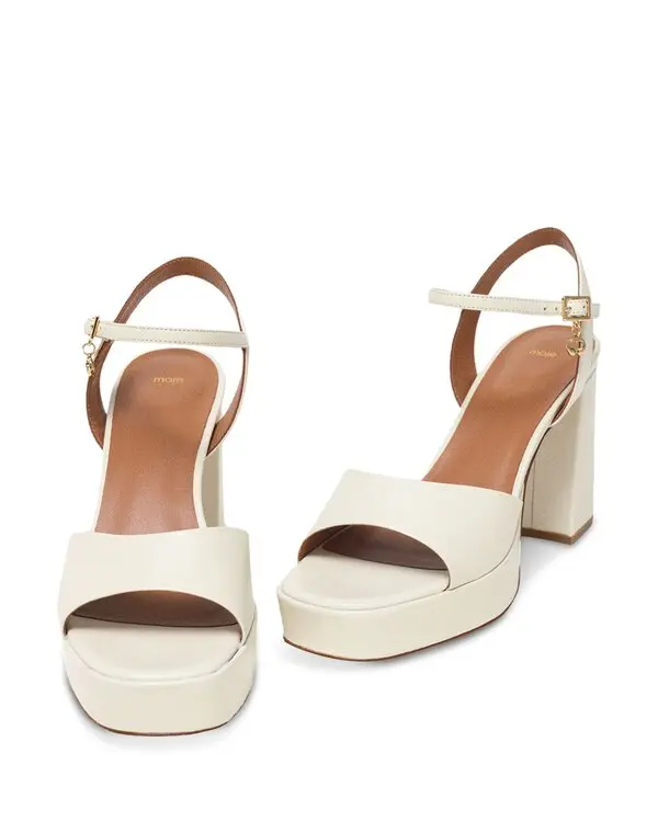 Maje Leather Platform Sandals - Ecru