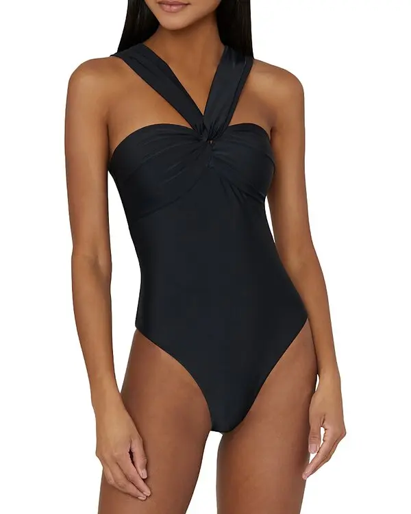 MILLY Draped One Piece Swimsuit - Black