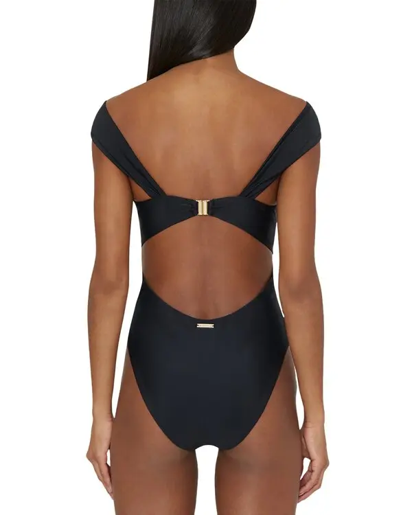 MILLY Draped One Piece Swimsuit - Black