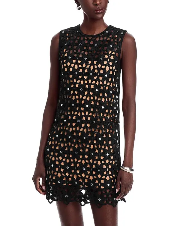 Michael Kors Faux Crochet Mini Dress - Black