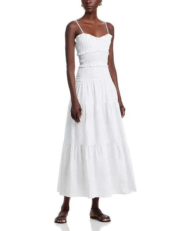 Michael Kors Smocked Cotton Poplin Maxi Dress - White