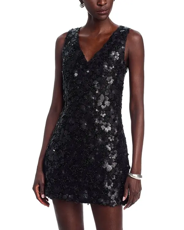 Michael Kors Sequined Floral V-neck Mini Dress - Black