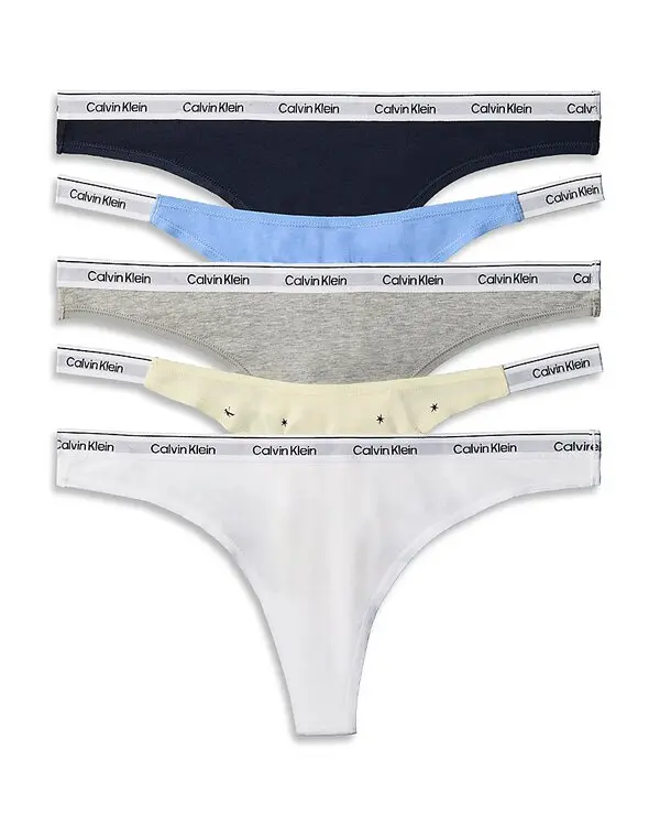 Calvin Klein Mixed Thong, Pack Of 5 - Shoreline/blue Descent/grey Heather/seei