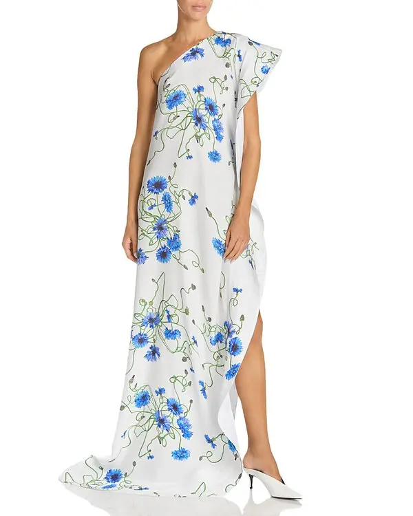 Stella McCartney Envers Satin Asymmetrical Dress - Cornflower