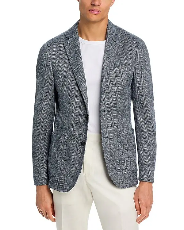 MAURIZIO BALDASSARI Linen, Silk & Cotton Herringbone Jersey Sport Coat - Navy/ White