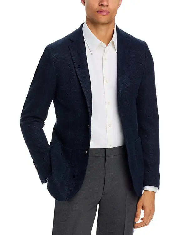 MAURIZIO BALDASSARI Linen And Cotton Plaid Jersey Sport Coat - Navy Tonal