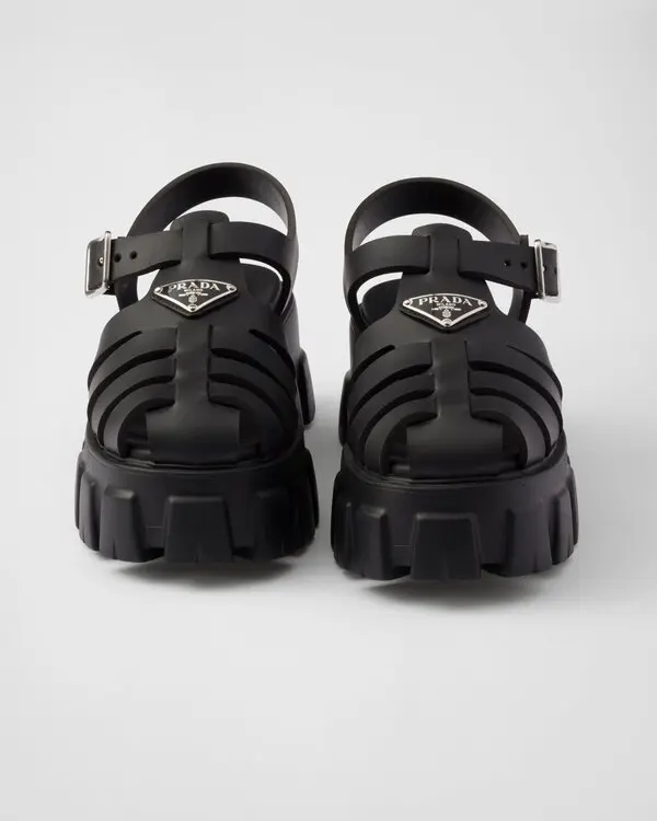 Prada Rubber Monolith Sandals - Black