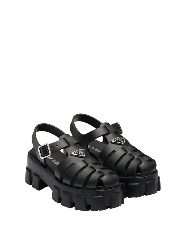 Prada Rubber Monolith Sandals - Black
