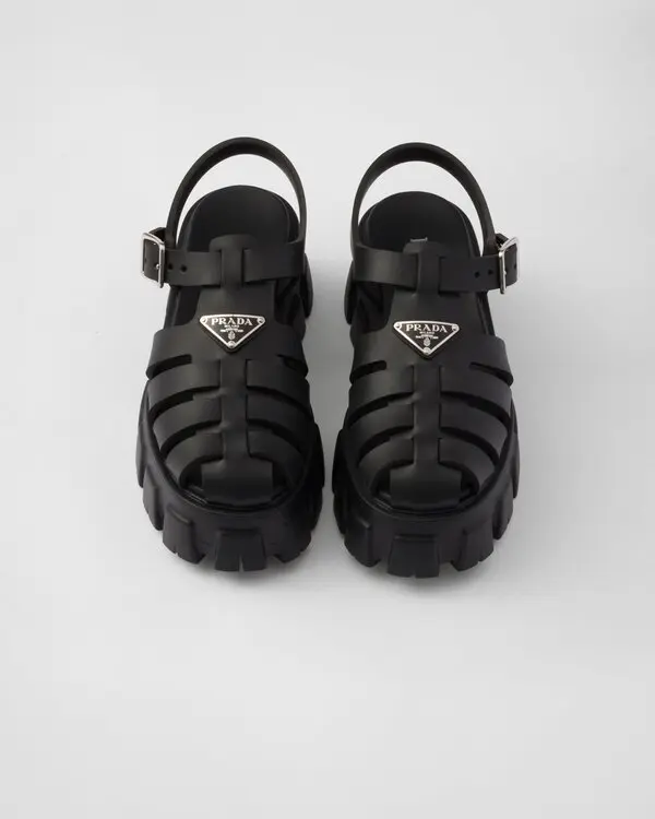 Prada Rubber Monolith Sandals - Black