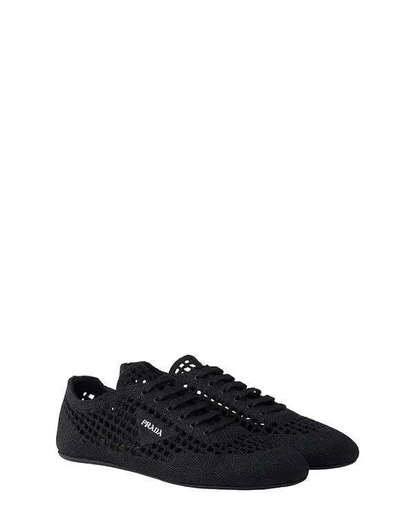 Prada Collapse Crochet Laced Sneakers - Black