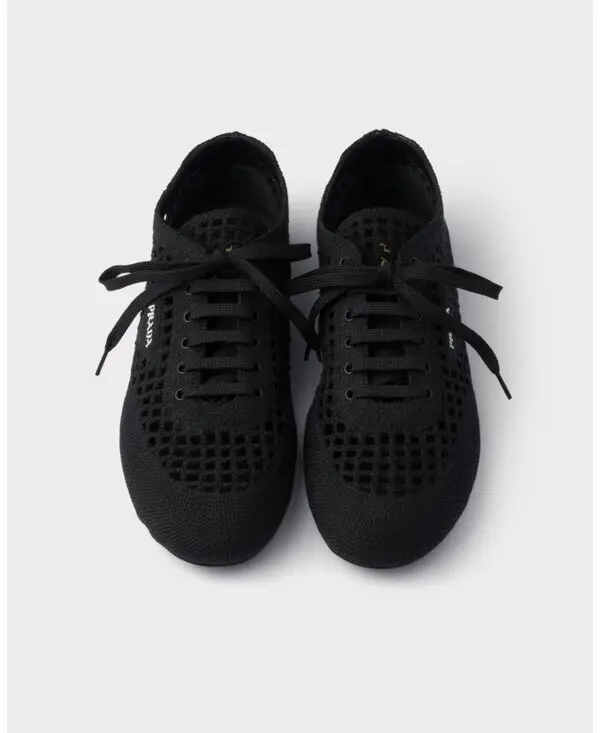 Prada Collapse Crochet Laced Sneakers - Black