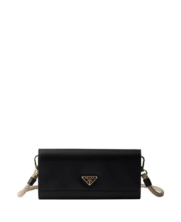 Prada Leather Wallet With Shoulder Strap - Black