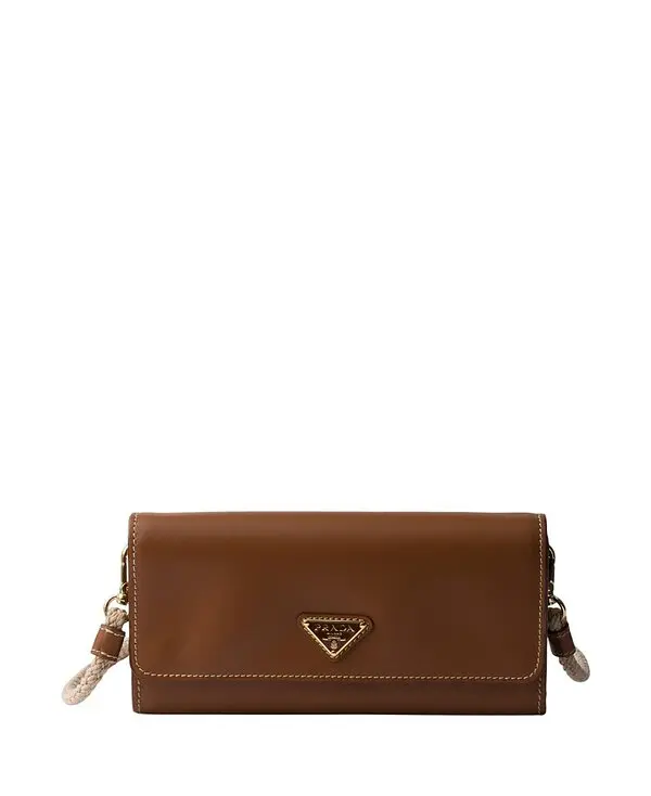 Prada Leather Wallet With Shoulder Strap - Brown