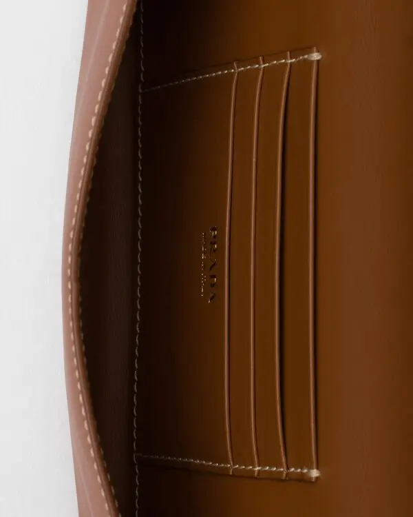 Prada Leather Wallet With Shoulder Strap - Brown