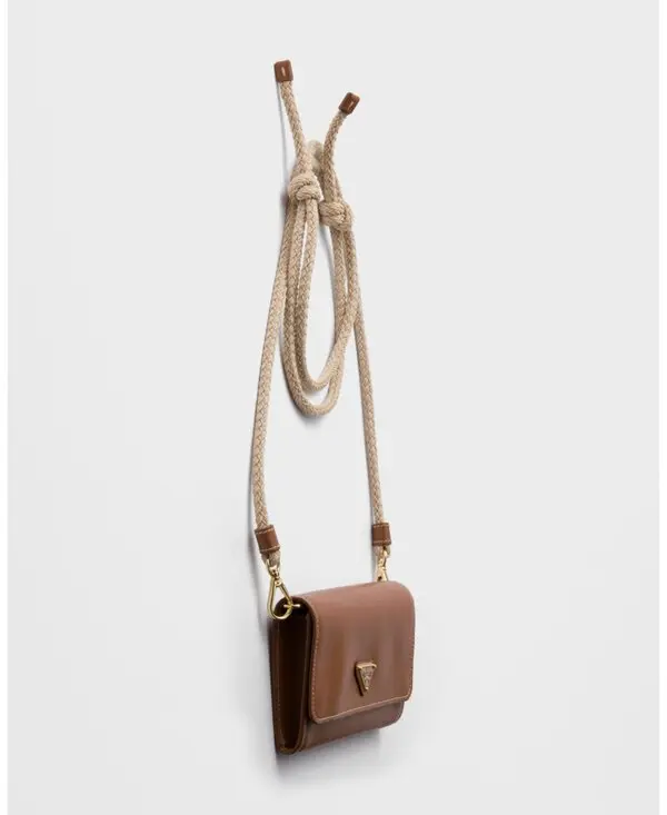 Prada Leather Wallet With Shoulder Strap - Brown