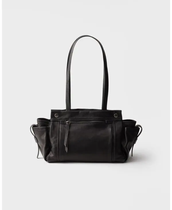 Prada Route Medium Leather Tote Bag - Black