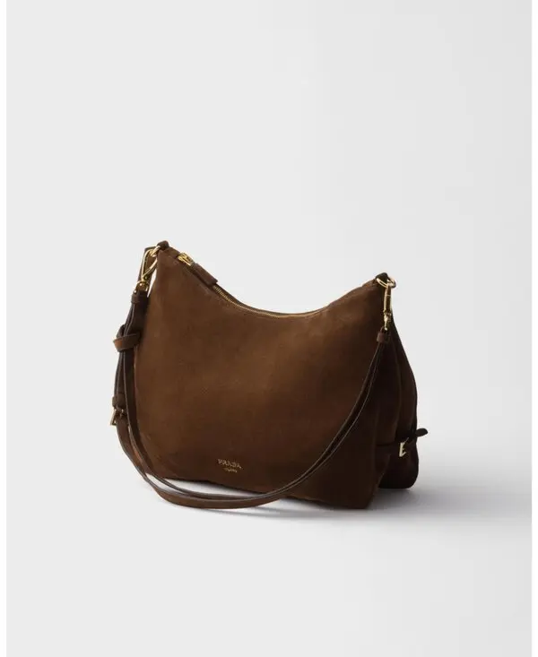 Prada Large Suede Shoulder Bag - Brown