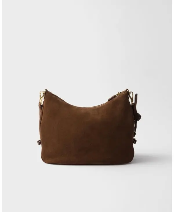 Prada Large Suede Shoulder Bag - Brown