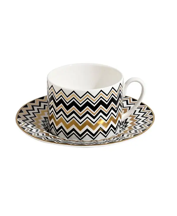 Missoni Zig Zag Tea Cup & Saucer, Set Of 2 - Gold