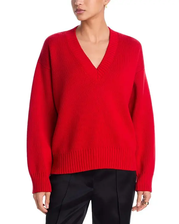 RÓHE V-neck Cotton Sweater - Red
